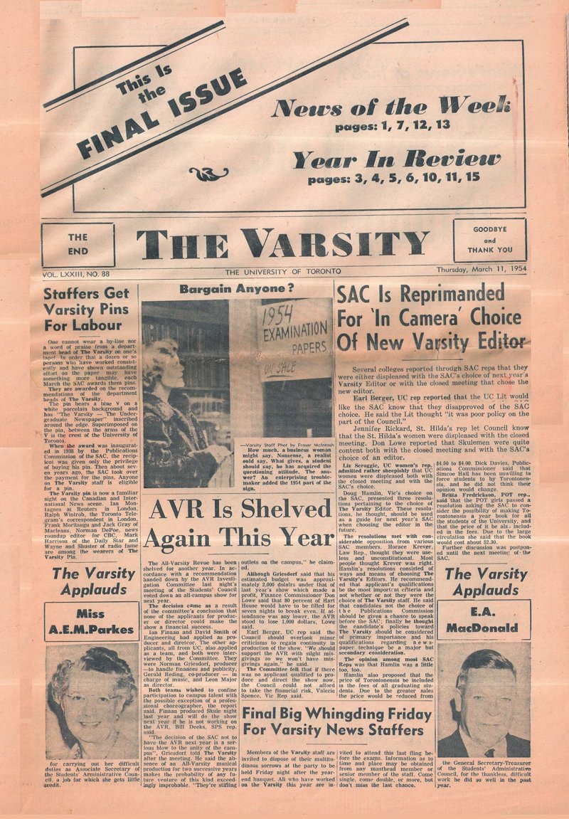 FINAL EDITION OF THE VARSITY - 1954